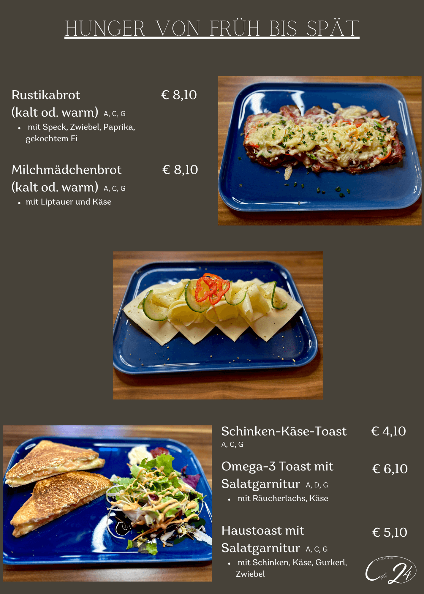 Getränke- & Speisekarte - Cafe 24